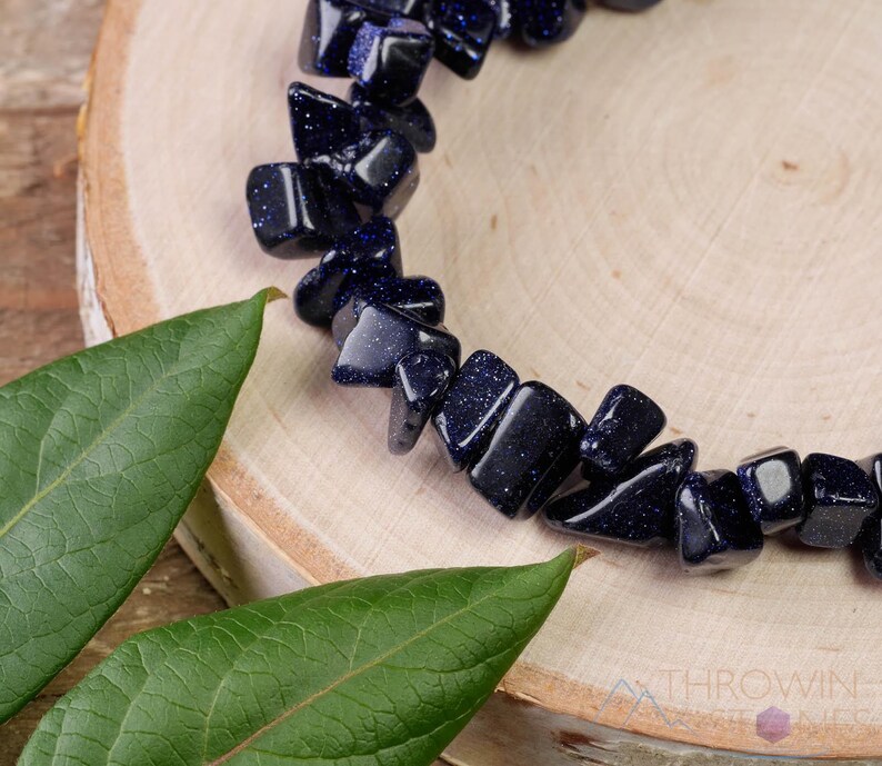 BLUE GOLDSTONE Chip Bead Bracelet : Cerulean Handmade Elastic Jewelry ...