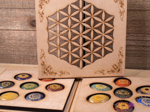 CHAKRA Crystals in Crystal Grid Board Wooden Box Flower of - Etsy