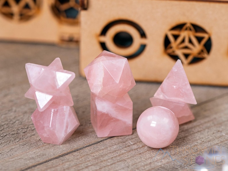 PLATONIC SOLID Set : 7 Carved Sacred Geometry Shapes, Grid Board Wooden ...