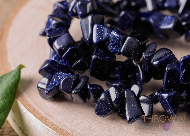 BLUE GOLDSTONE Chip Bead Bracelet : Cerulean Handmade Elastic Jewelry ...
