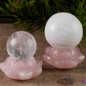 ROSE QUARTZ Crystal, Sphere Stand, Lotus Flower - Mom Gift, Home Decor ...