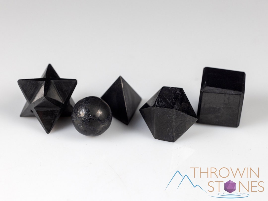 SHUNGITE Platonic Solids Set - 5 Pieces - Sacred Geometry, Polished ...