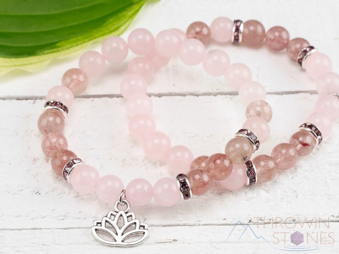 STRAWBERRY & ROSE QUARTZ Lotus Flower Bracelet – Round - Handmade ...