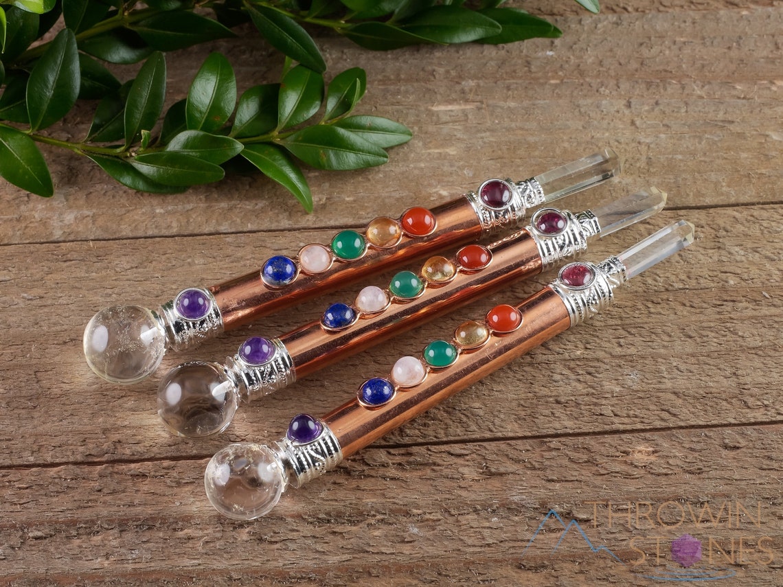 COPPER Wand W CHAKRA Crystals - Metaphysical, Chakra Stones, Reiki ...