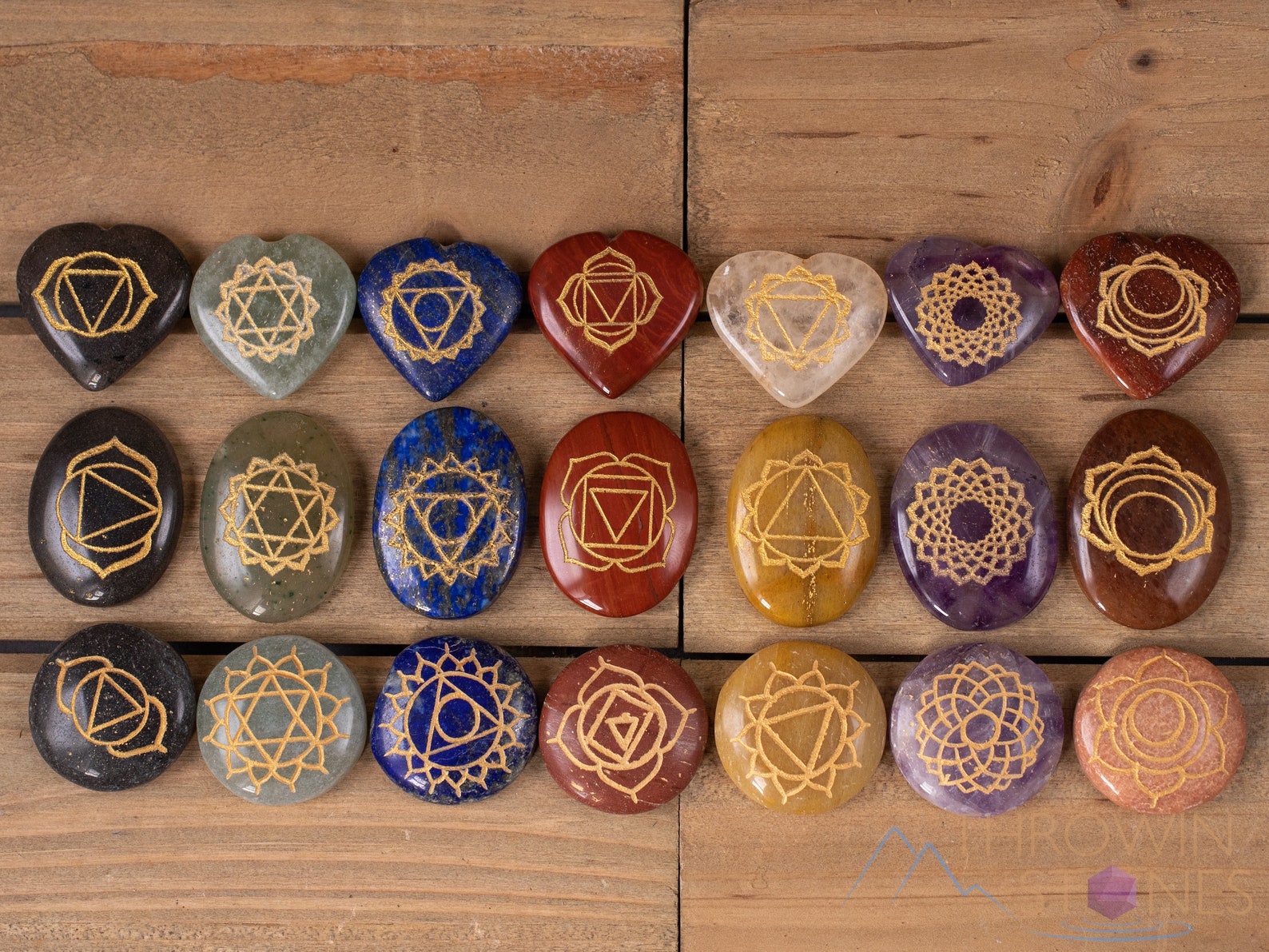 CHAKRA Crystals in Crystal Grid Board Wooden Box - Buddha Yoga ...