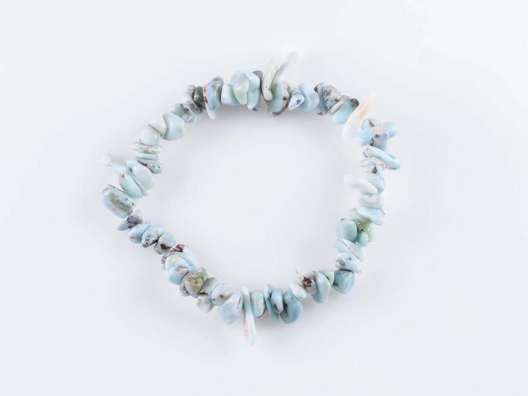 Light Blue LARIMAR Bracelet : Genuine Stone Chip Bead Stretchy Handmade ...