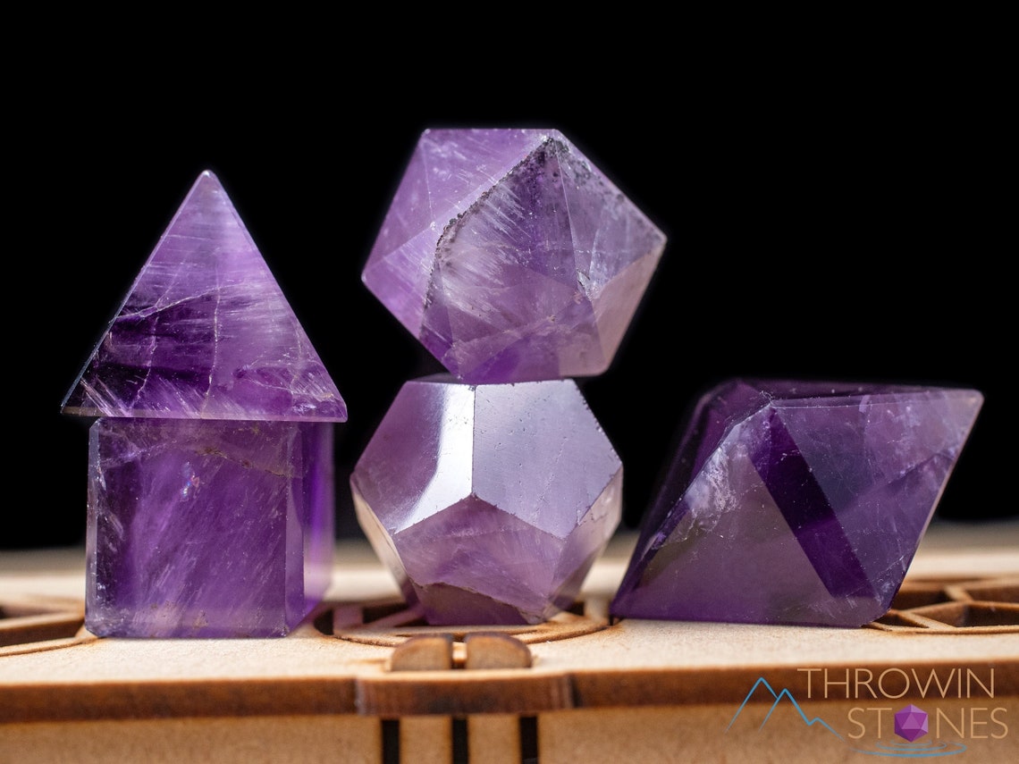 Platonic Solid Set Crystal Grid Board Wooden Box Amethyst - Etsy