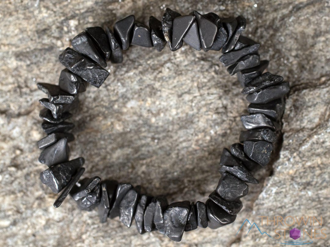 SHUNGITE Chip Bead Bracelet : Genuine Raw Crystal Handmade Elastic EMF ...