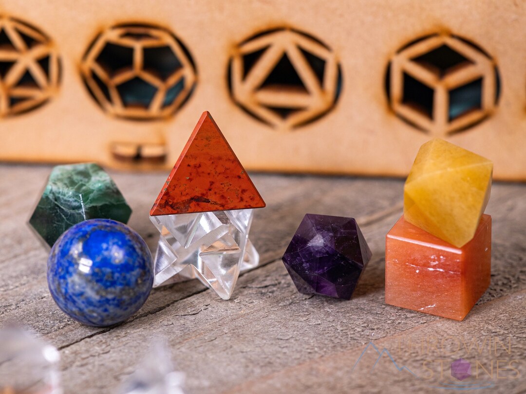 Platonic Solid Set, Merkaba Crystal, Sphere, in Crystal Grid Board ...
