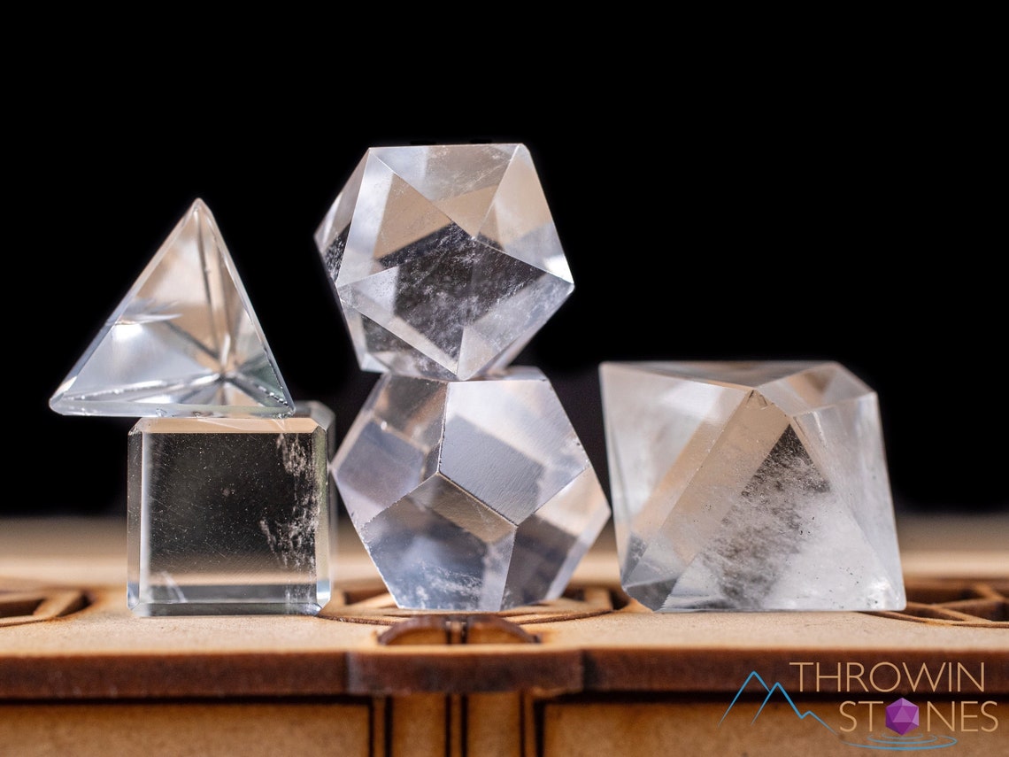 Platonic Solid Set Crystal Grid Board Wooden Box Amethyst - Etsy