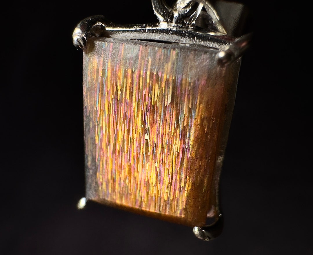 METEOR SUNSTONE Pendant Sterling Silver Genuine Rainbow Meteor Shower ...