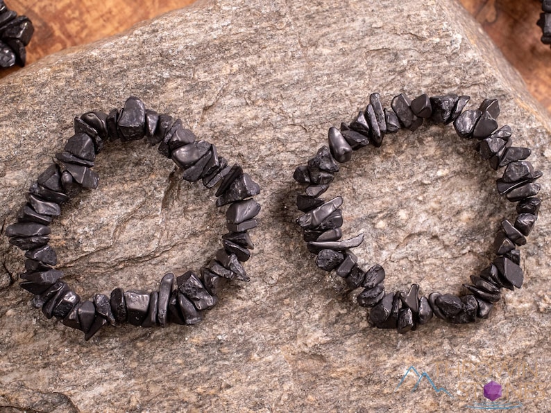 SHUNGITE Chip Bead Bracelet : Genuine Raw Crystal Handmade Elastic EMF ...