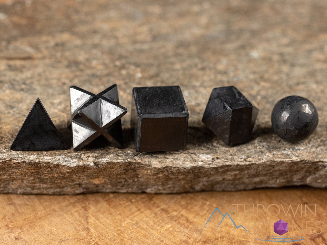 SHUNGITE Platonic Solids Set 5 Pieces Sacred Geometry, Polished ...