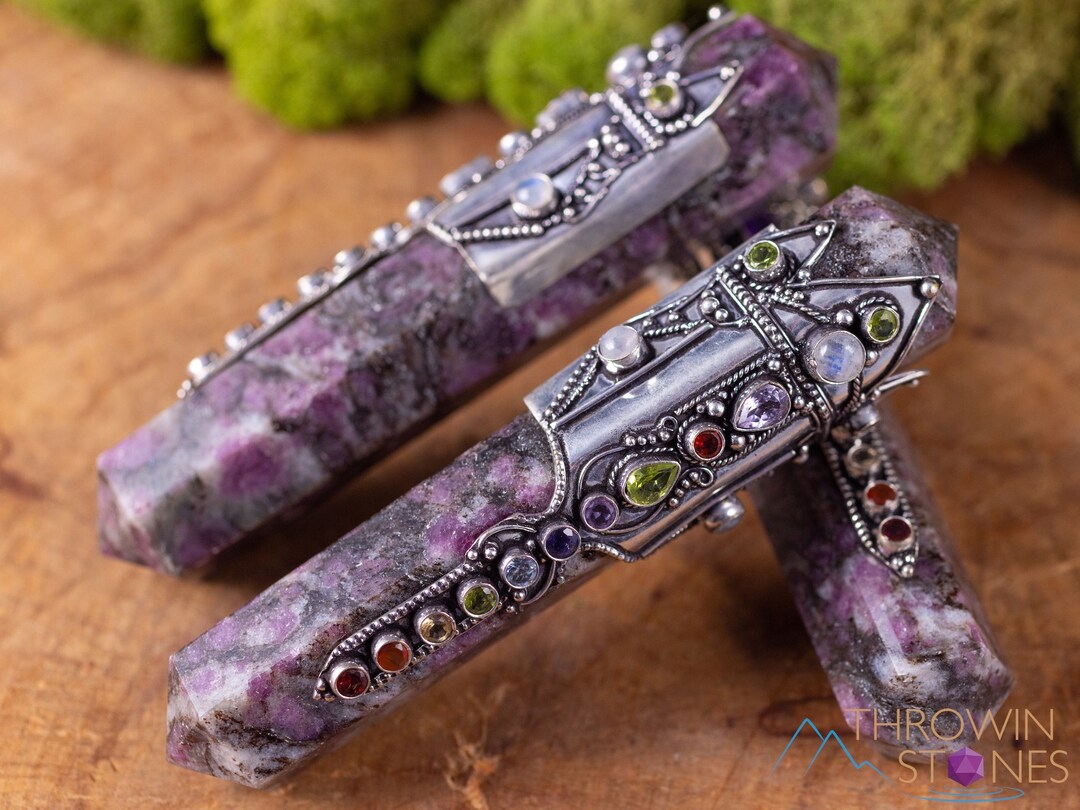 RUBY Crystal Wand With Rainbow CHAKRA Gemstones - Double Terminated ...