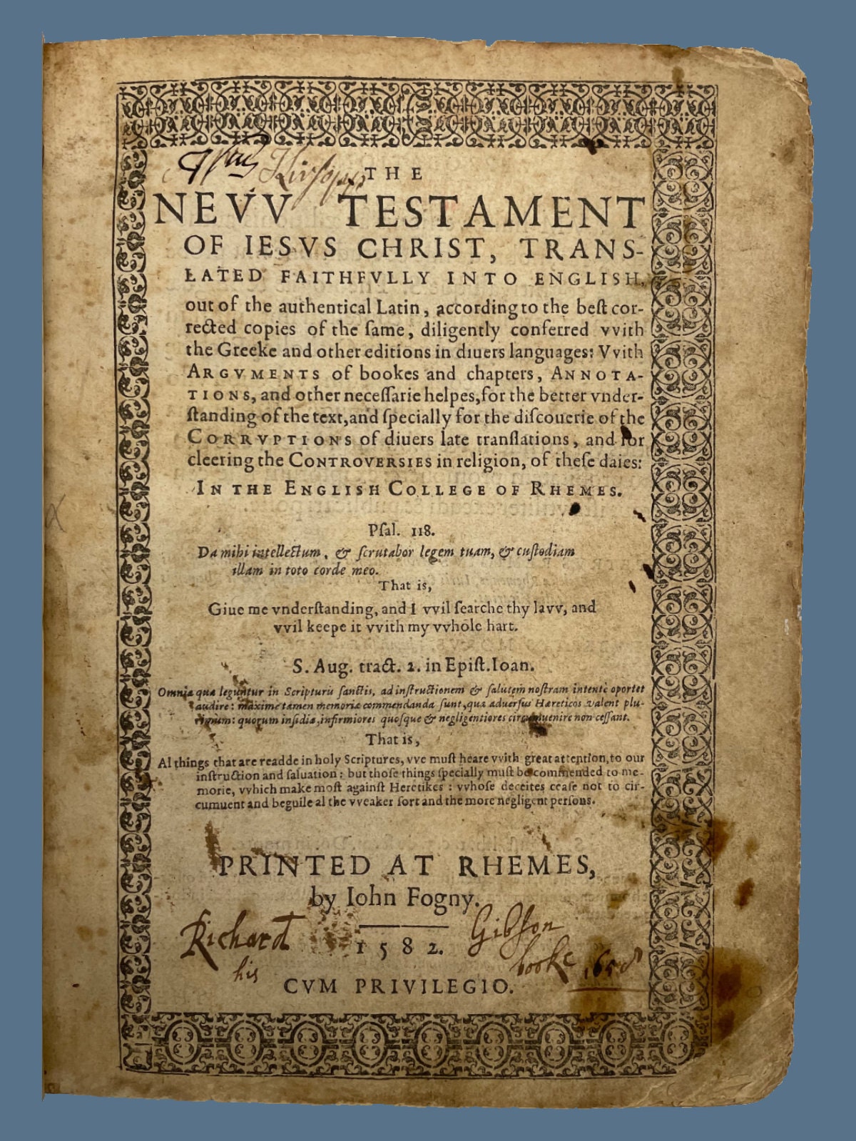 1582 Rhemes NT and 1609-10 Doway OT First Edition Roman Catholic Bible ...