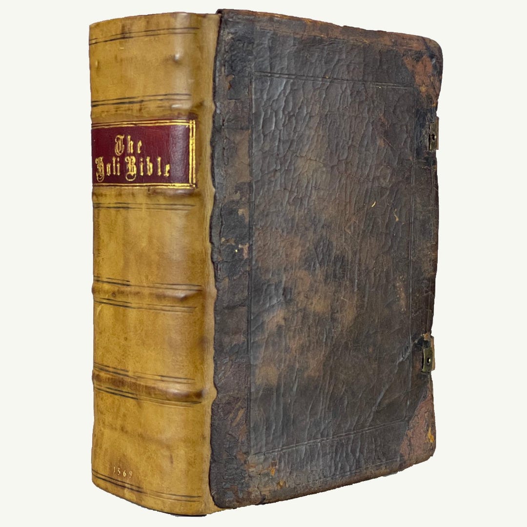 1569 First Edition Quarto Bishops’ Bible With Clasps Woodcuts Maps ...