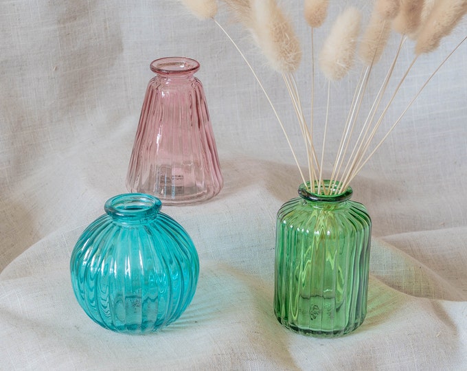 Set of 3 Glass Coloured Vases Vase for Flowers Vintage Style - Etsy
