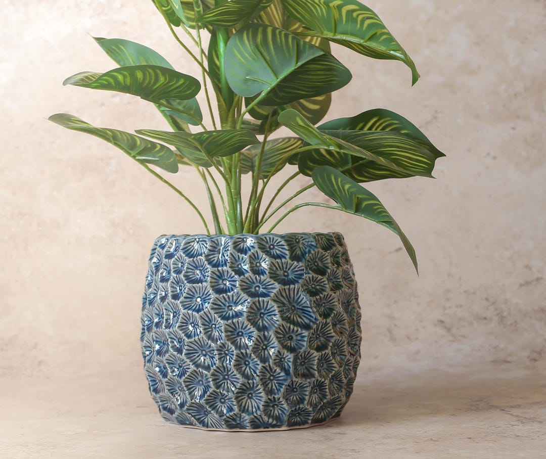 Large Navy Shell Design Indoor Planter | Decorative House Plant Pot ...