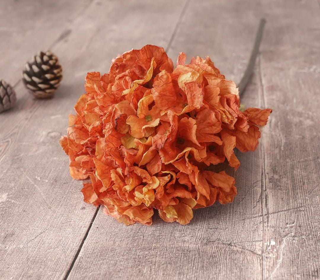 Dried Look Orange Faux Hydrangeas, Autumn Artificial Flowers, Rustic ...