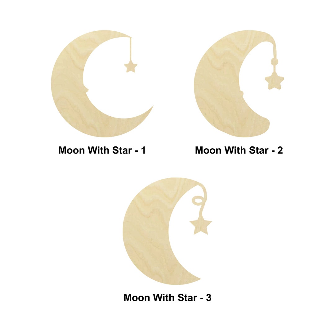 Moon With Star Shape - Multiple Sizes - Laser Cut Unfinished Wood ...