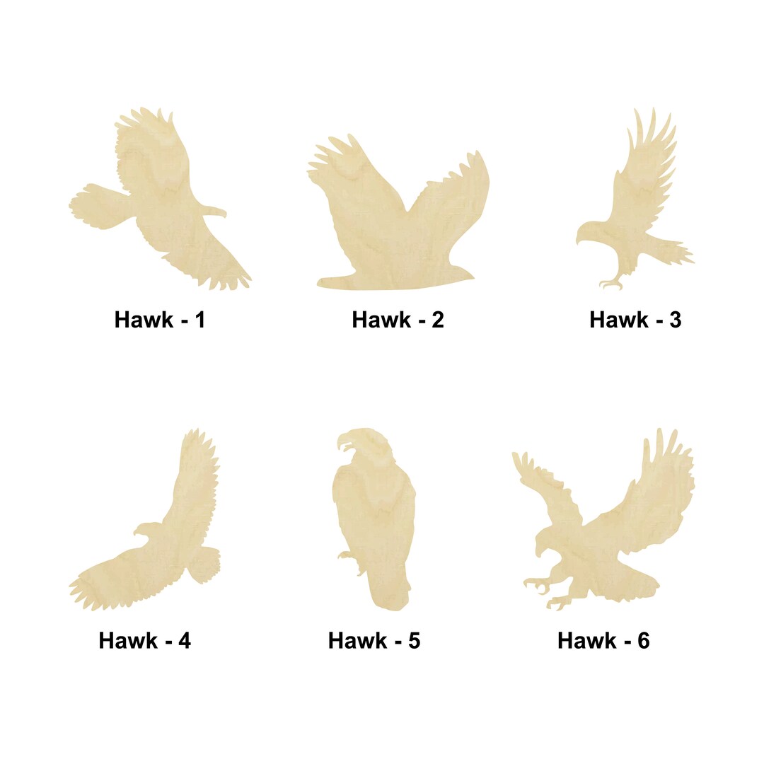 Hawk Animal Wooden Shape - Multiple Sizes- Laser Cut Unfinished Wood ...