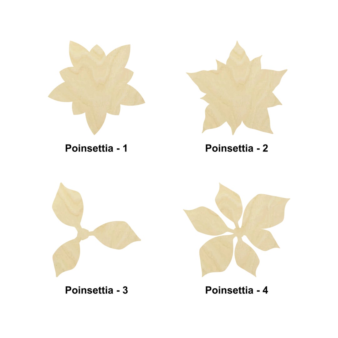 Christmas Poinsettia Leaf Shape Wooden - Multiple Sizes - Laser Cut ...