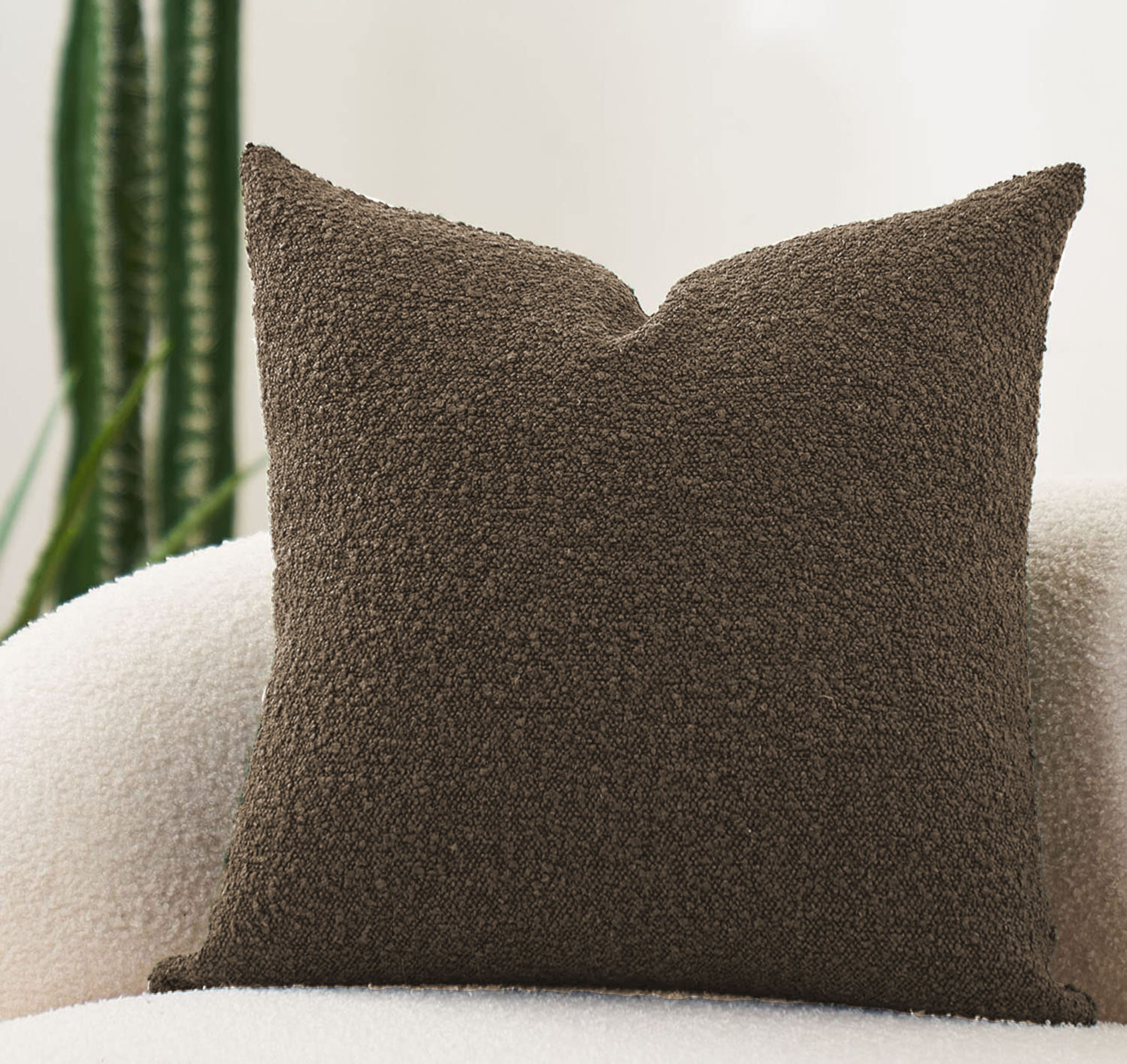 Dark Muted Brown Boucle Pillow Cover, Handmade Textured Cozy Cushion ...