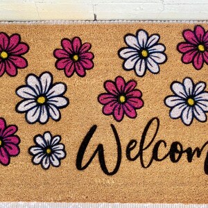 Welcome Daisy Doormat | Spring Doormat | Spring Porch Decor | Flower ...