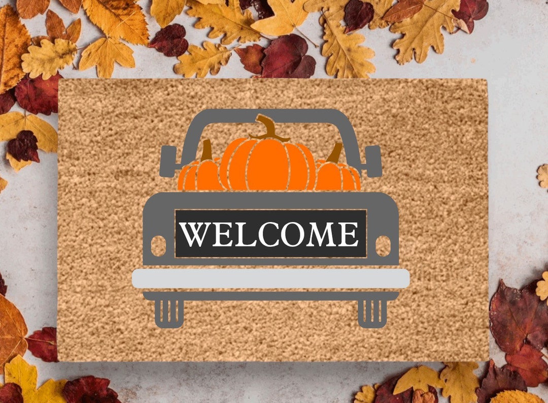 Fall Truck Door Mat | Pumpkin Doormat | Fall Porch Decor | Fall Doormat ...