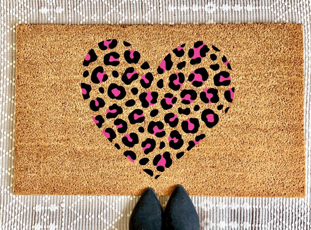 Leopard Heart Doormat Valentines Day Doormat Animal Print Doormat ...