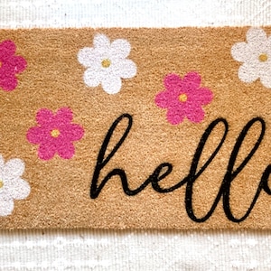 Pink and White Flowers Doormat | Spring Doormat | Spring Porch Decor ...