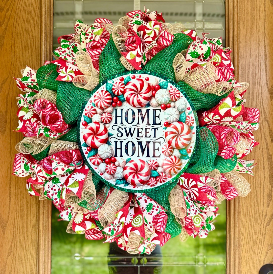 Peppermint Christmas Wreath | Christmas Porch Decor | Candy Cane Wreath ...