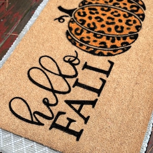 Hello Fall Door Mat | Leopard Print Doormat | Fall Porch Decor ...