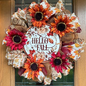 Hello Fall Wreath Sunflower Wreath Fall Porch Decor Fall Wreath for ...