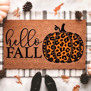 Hello Fall Door Mat | Leopard Print Doormat | Fall Porch Decor ...
