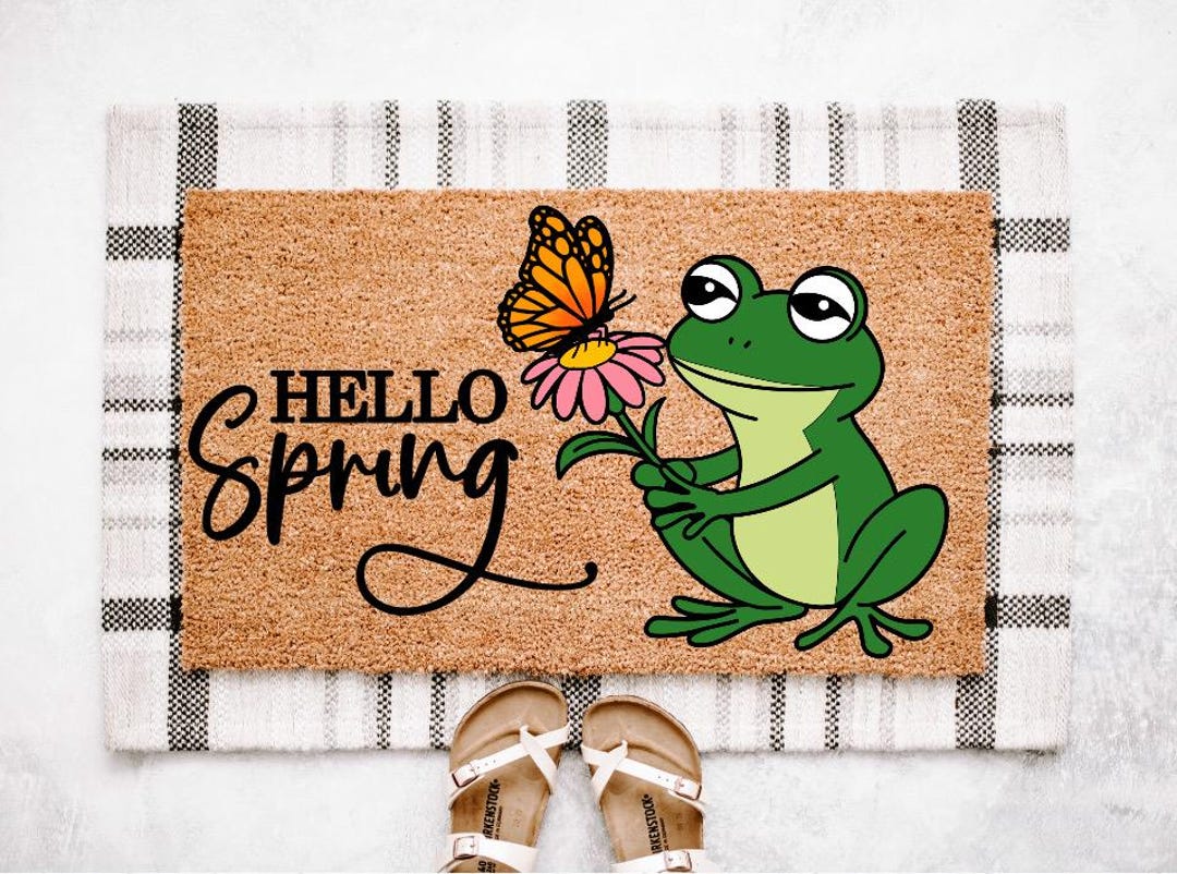 Hello Spring Frog Doormat | Spring Doormat | Spring Porch Decor ...