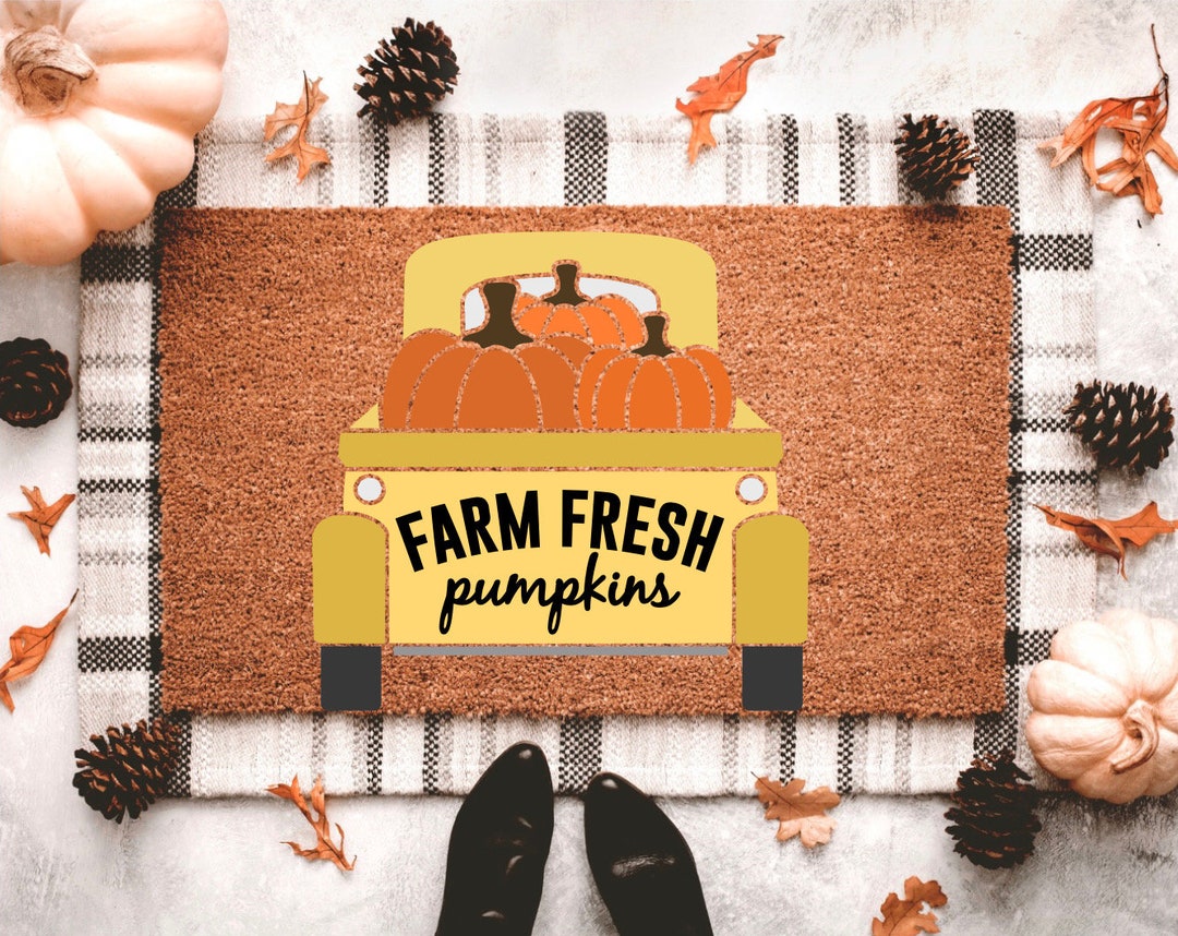 Yellow Fall Truck Door Mat | Pumpkin Doormat | Fall Porch Decor | Fall ...