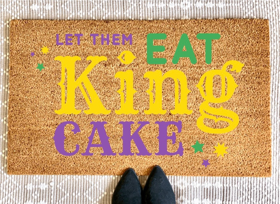 Let Them Eat King Cake | Mardi Gras Doormat | Mardi Gras Porch Decor ...