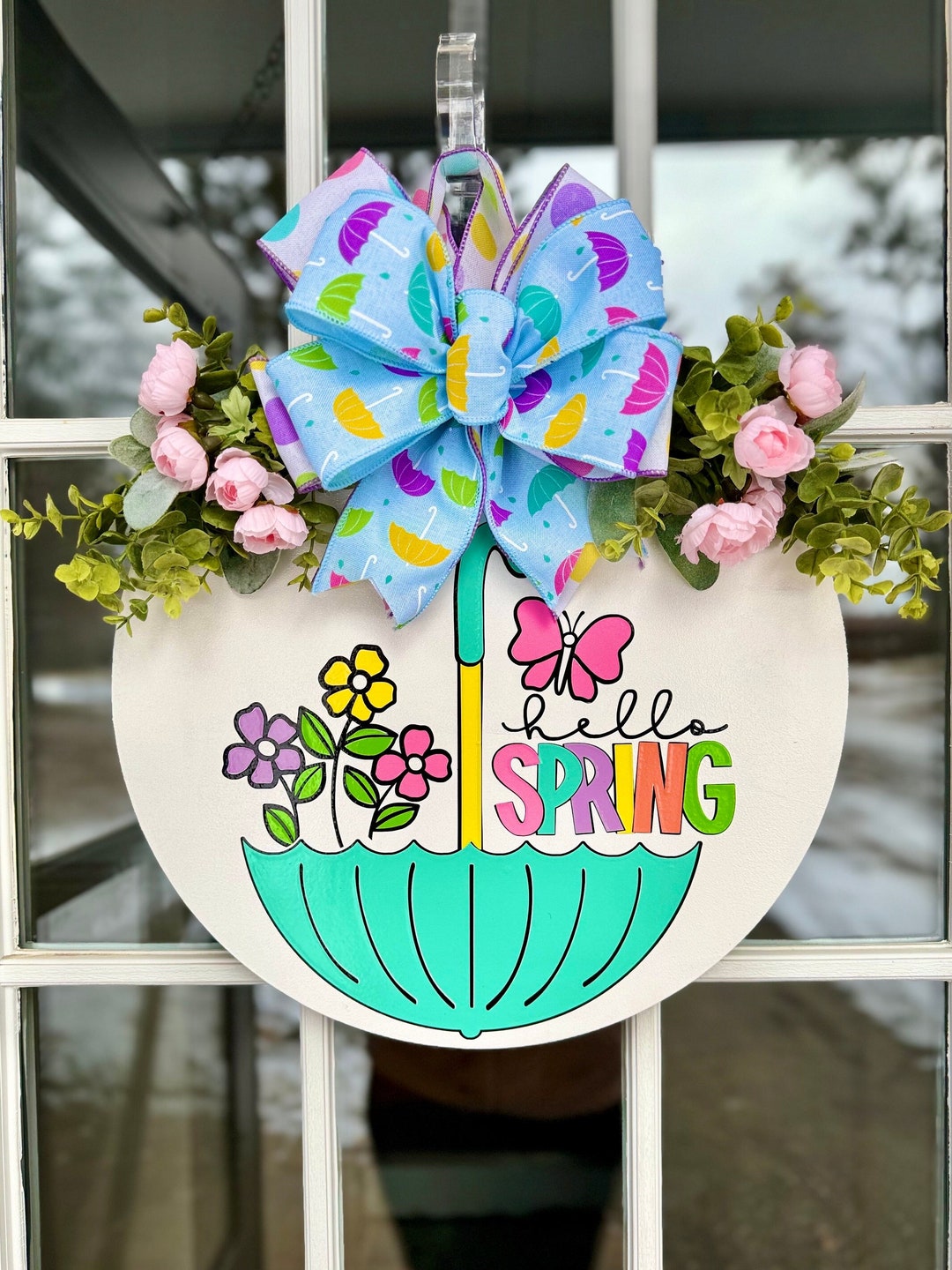Hello Spring Door Hanger | Front Door Decor | Spring Front Door Wreath ...