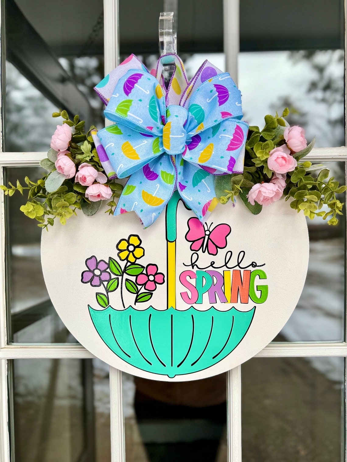 Hello Spring Door Hanger | Front Door Decor | Spring Front Door Wreath ...