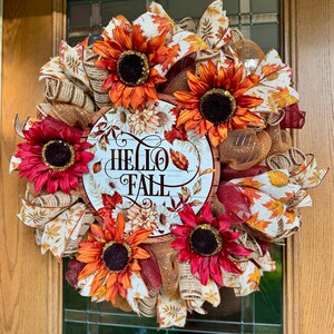 Hello Fall Wreath Sunflower Wreath Fall Porch Decor Fall Wreath for ...