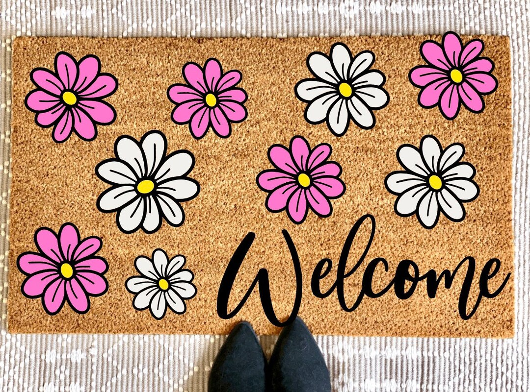 Welcome Daisy Doormat | Spring Doormat | Spring Porch Decor | Flower ...