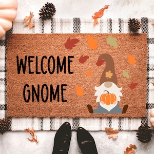 Welcome Gnome Fall Door Mat | Gnome Doormat | Fall Leaves Doormat ...