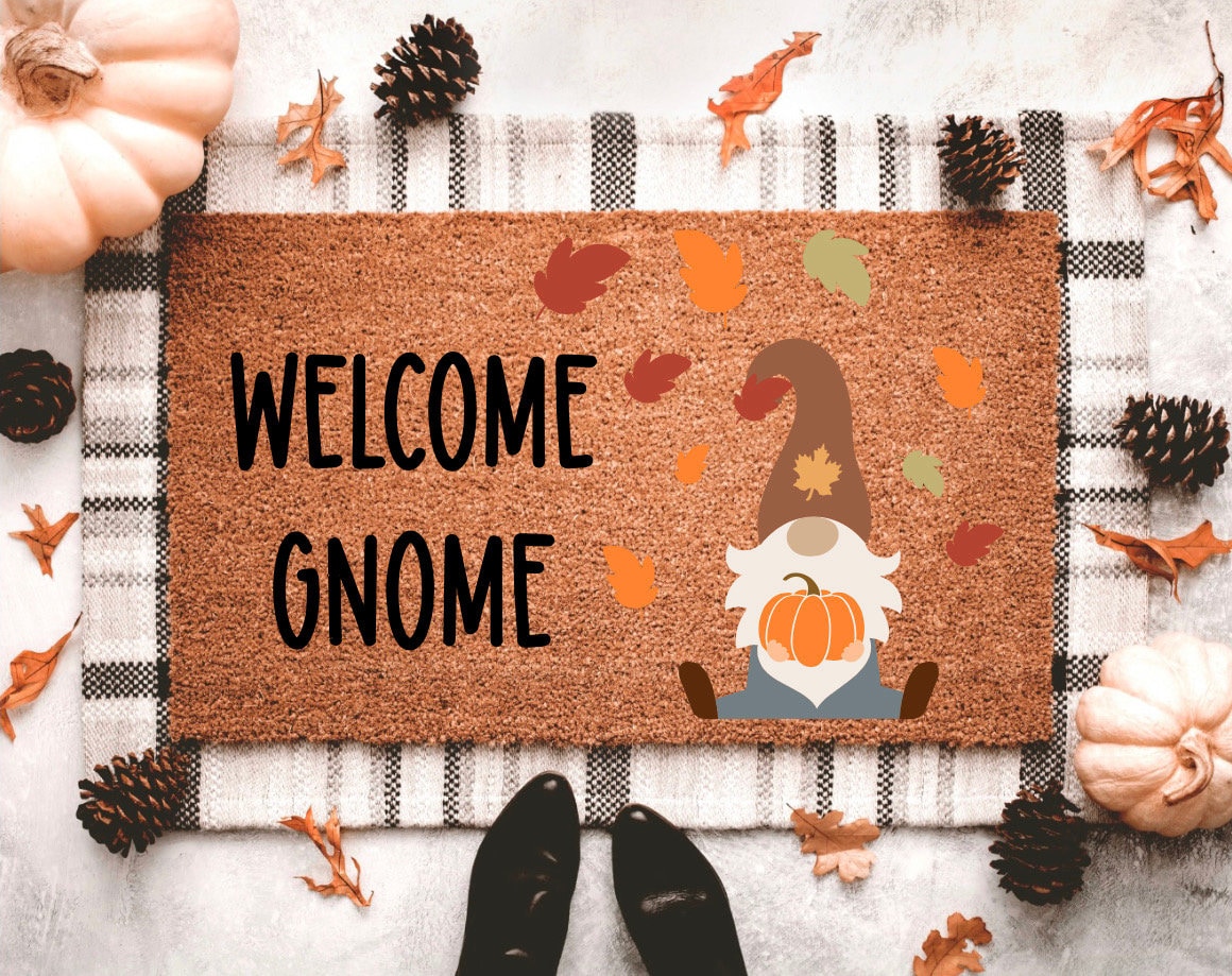 Welcome Gnome Fall Door Mat | Gnome Doormat | Fall Leaves Doormat ...