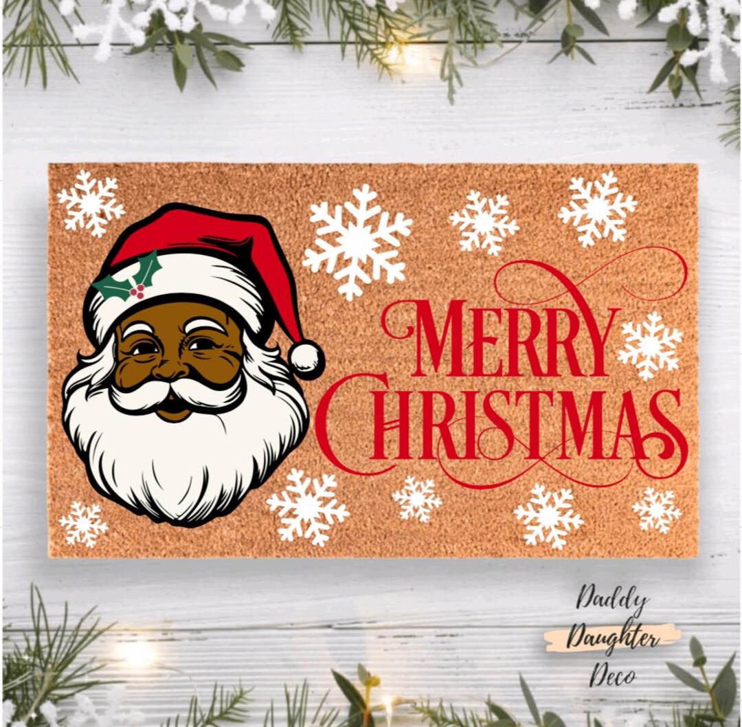 Brown Santa Doormat | Merry Christmas Doormat | Black Santa Decor ...