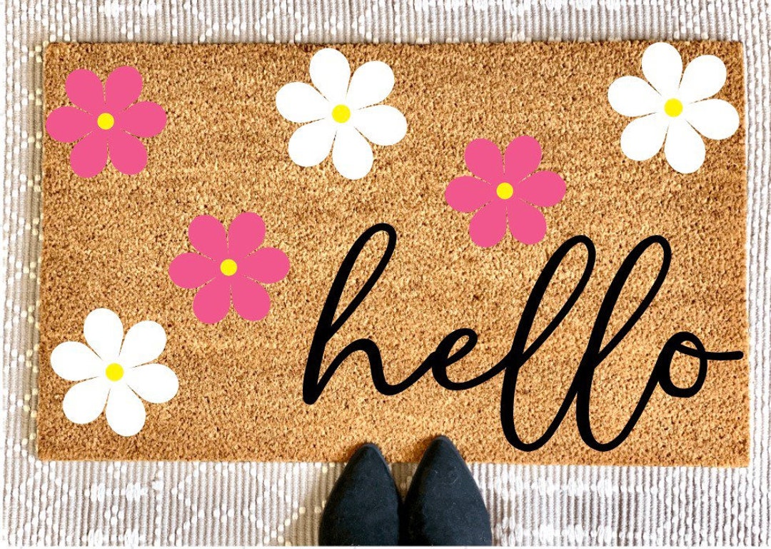 Pink and White Flowers Doormat Spring Doormat Spring Porch Decor Floral ...