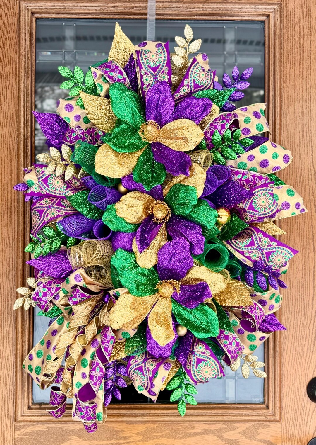 Mardi Gras Magnolia Wreath Mardi Gras Front Door Wreath Mardi Gras Door ...
