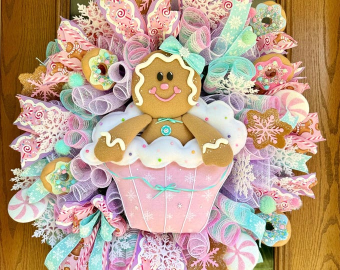 Pastel Gingerbread Wreath | Christmas Wreath | Christmas Porch Decor ...