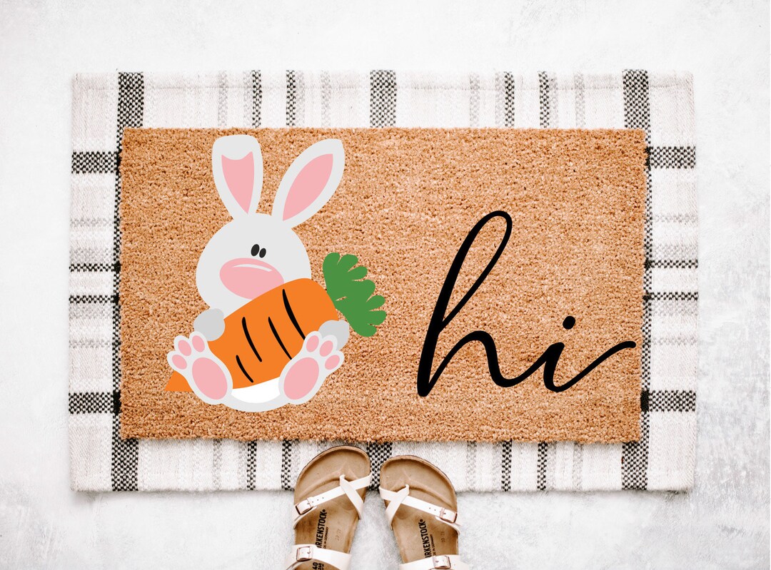 Bunny Welcome Mat | Easter Doormat | Easter Porch Decor | Spring Porch ...