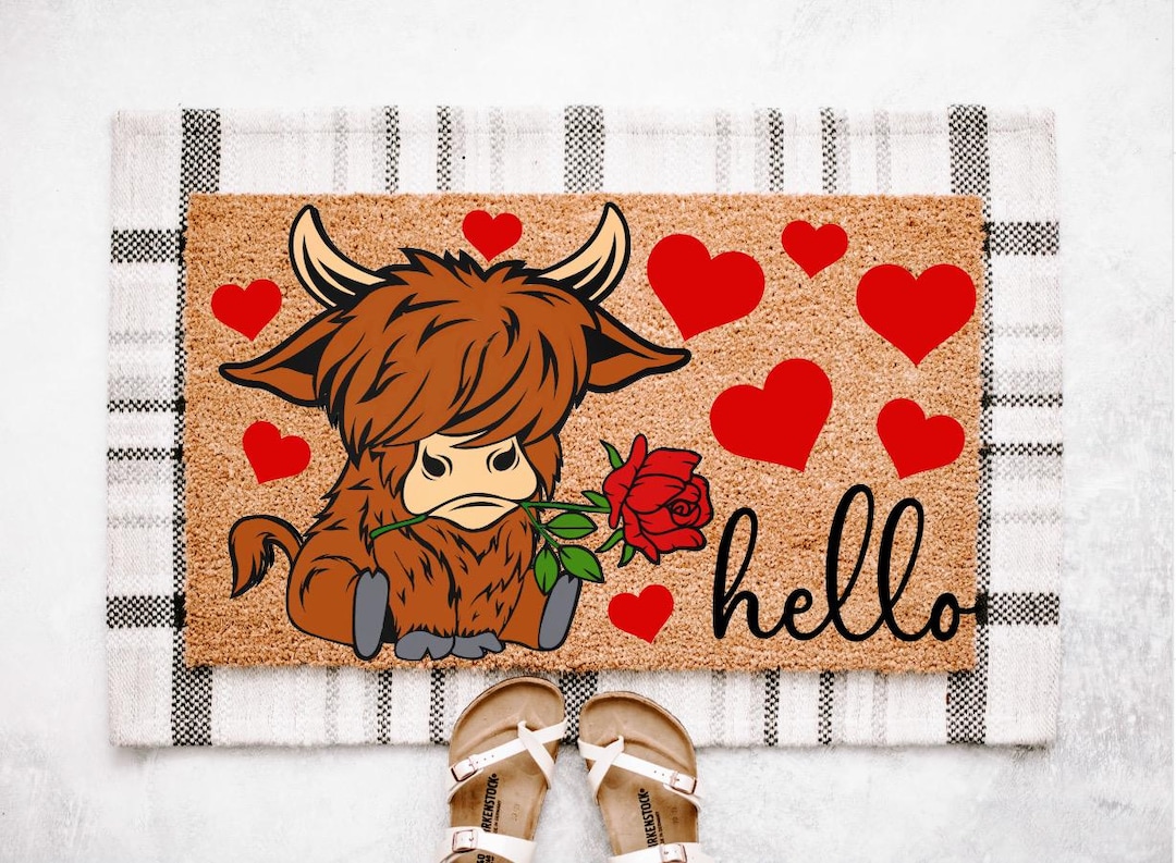 Valentine’s Day Highland Cow Doormat | Cute Doormat | Valentine’s Day ...